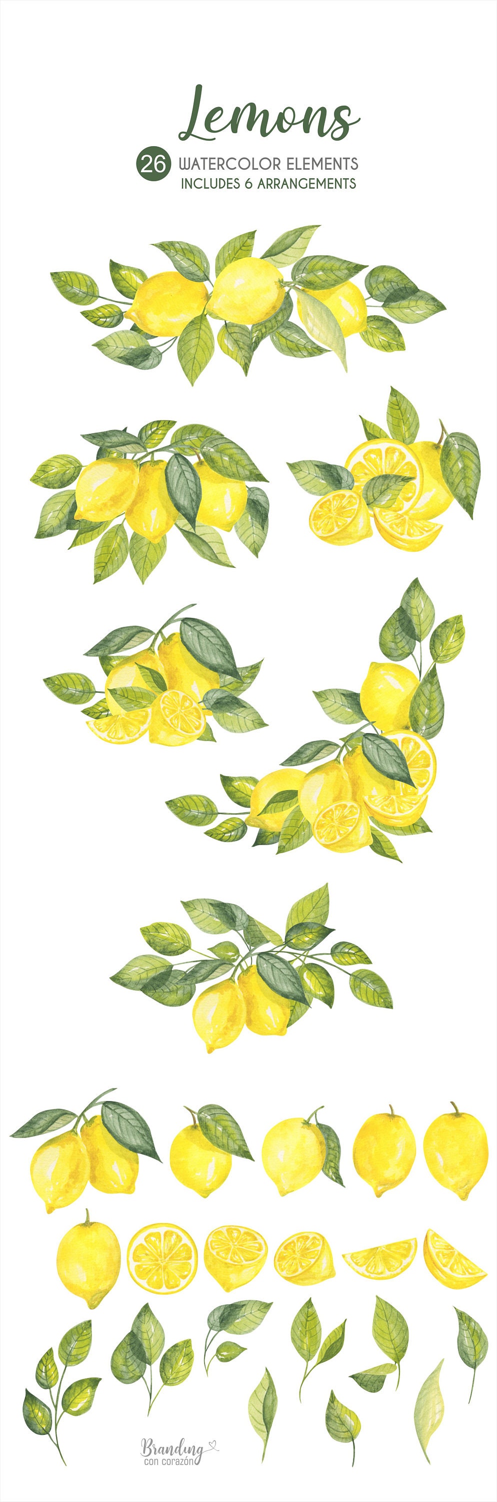 Watercolor Clipart Lemons Watercolor Fruit. Png Lemons Image - Etsy