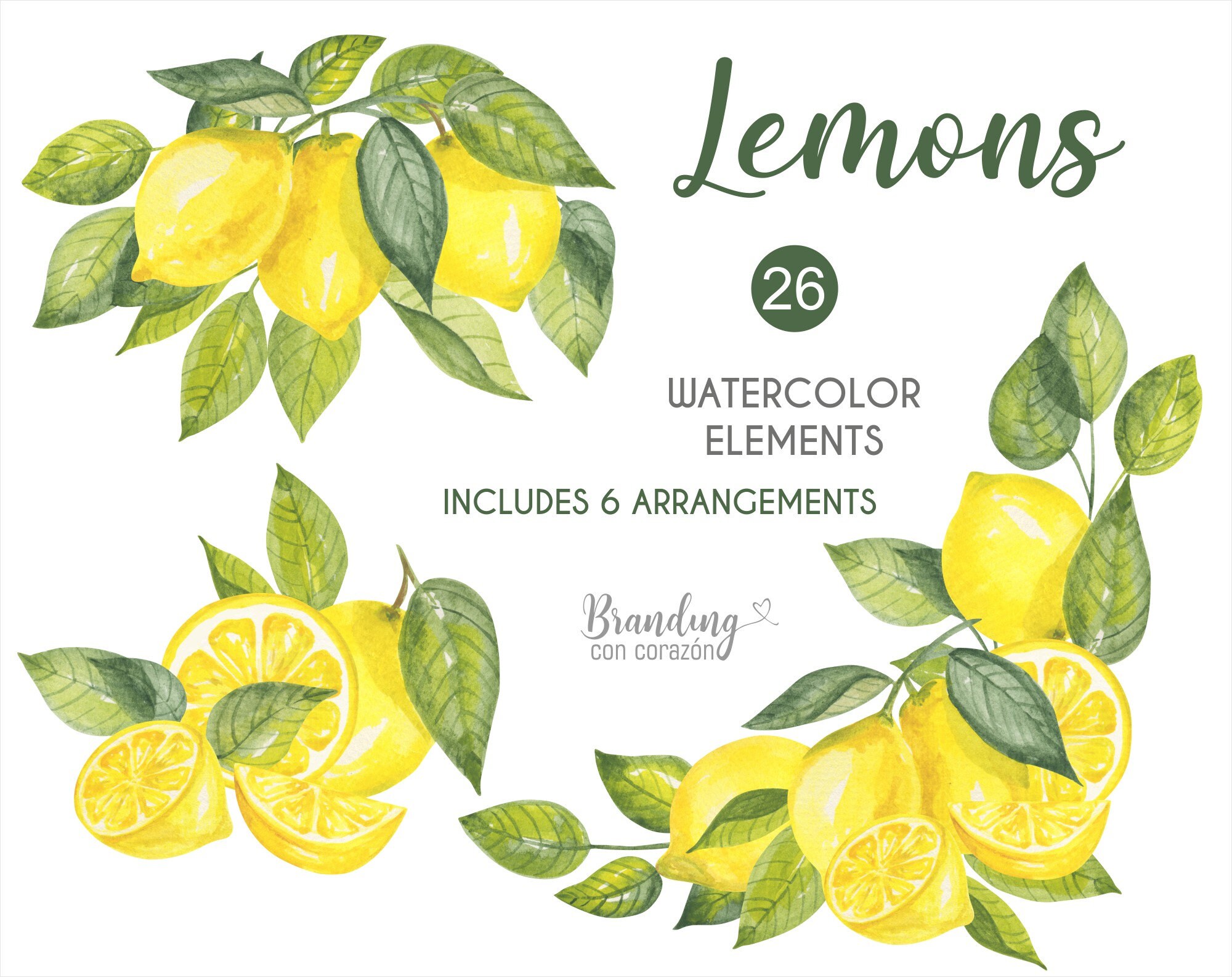 Watercolor Clipart Lemons Watercolor Fruit. Png Lemons Image - Etsy