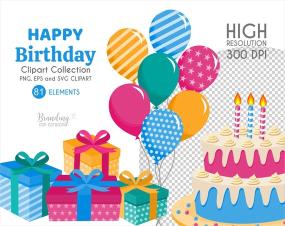 Clipart Birthday Cakes Bloons And Gifts