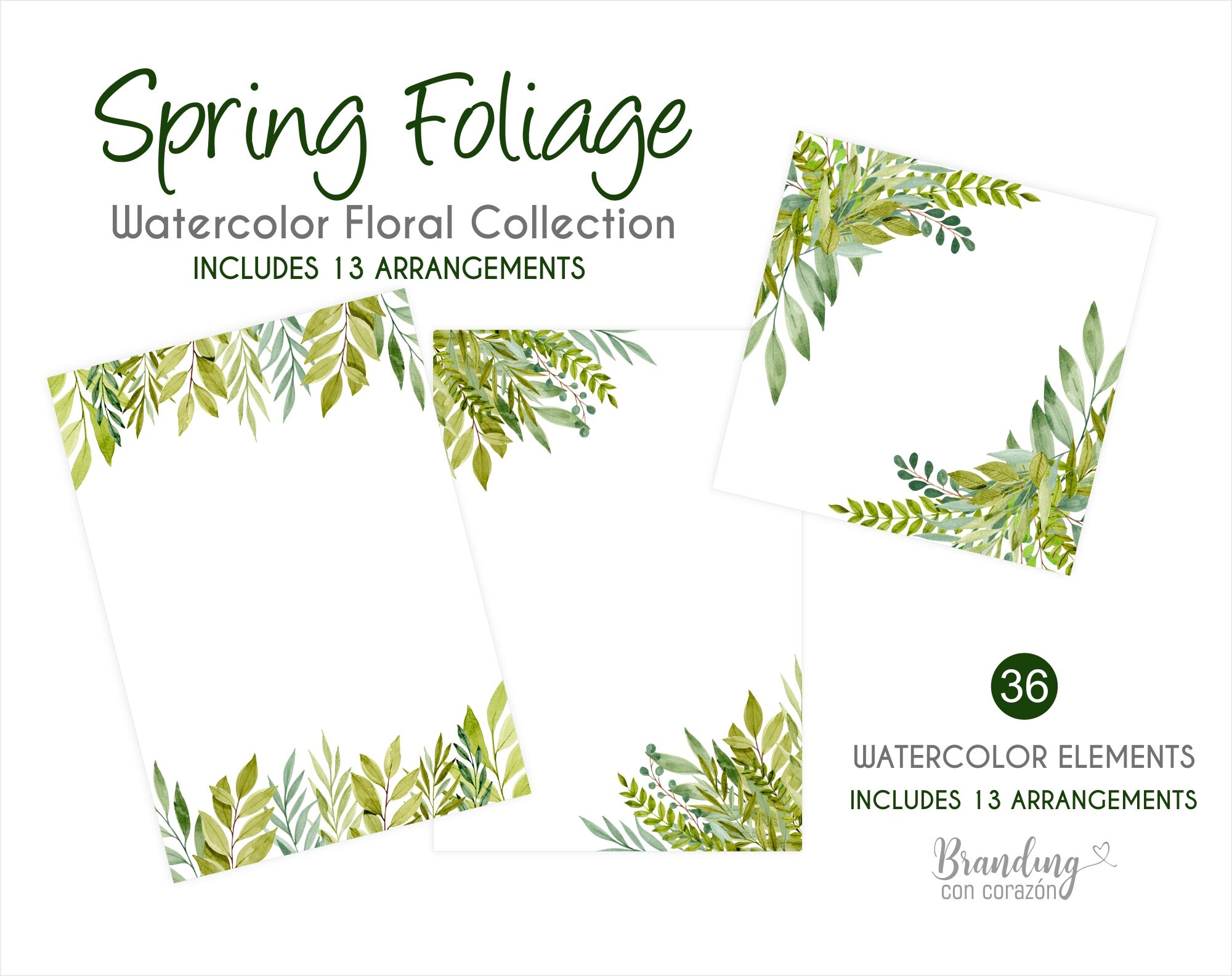Foliage Branches and Watercolor Leaves. Clip Art and Png - Etsy