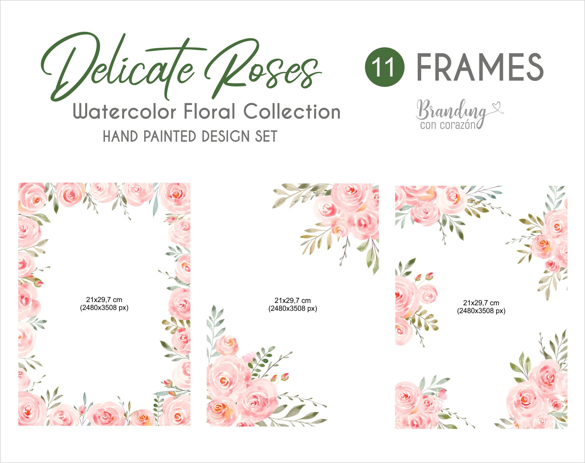 Frames and Edges of Watercolor Roses. Clipart and Png Image Files ...