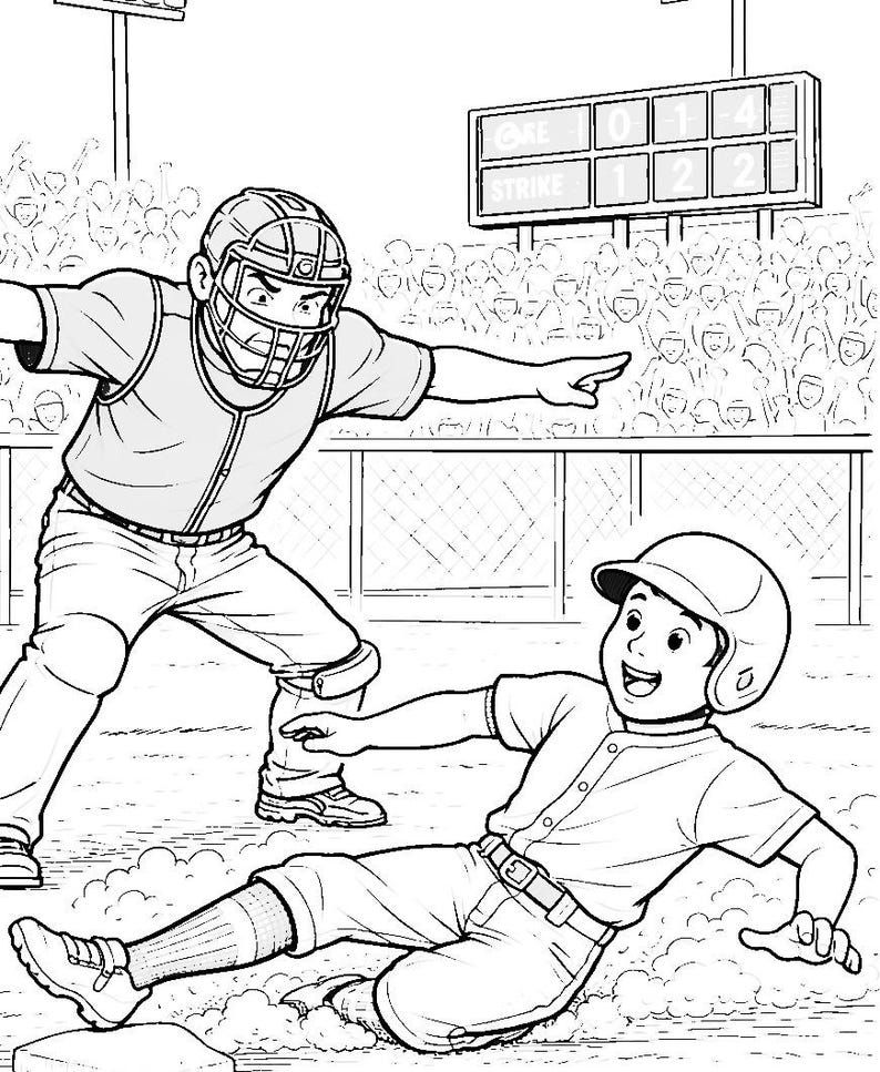 Baseball Sliding Coloring Page – Kids Sports Printable (PDF Download ...