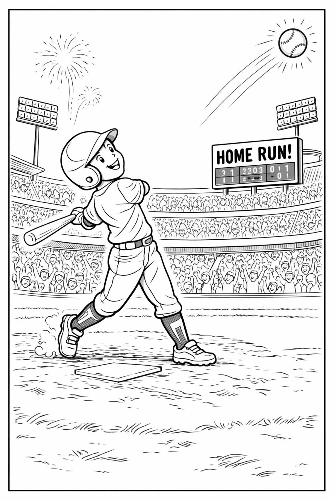 Baseball Stadium Coloring Page – Home Run Action (PDF Download) - Etsy