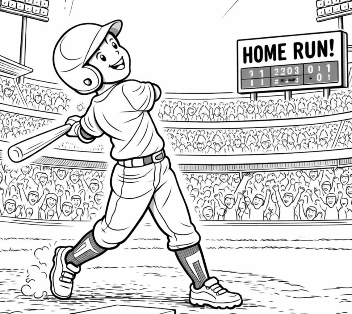 Baseball Stadium Coloring Page – Home Run Action (PDF Download) - Etsy