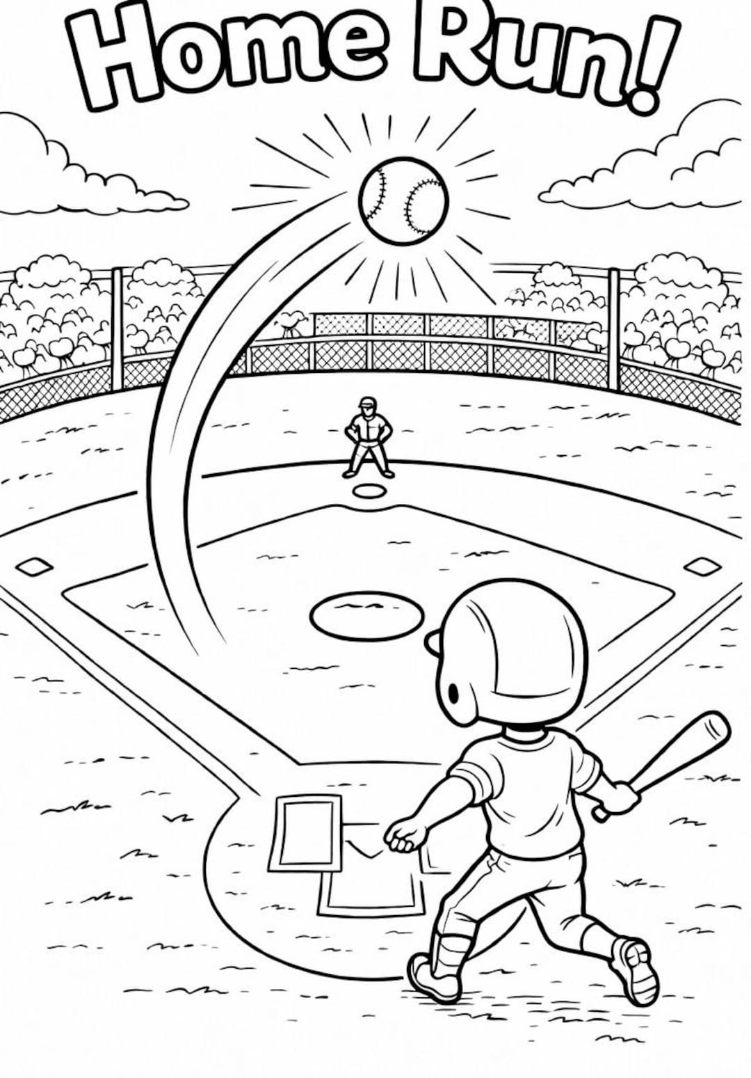 Baseball Home Run Coloring Page – Kids Printable Activity Sheet (PDF ...