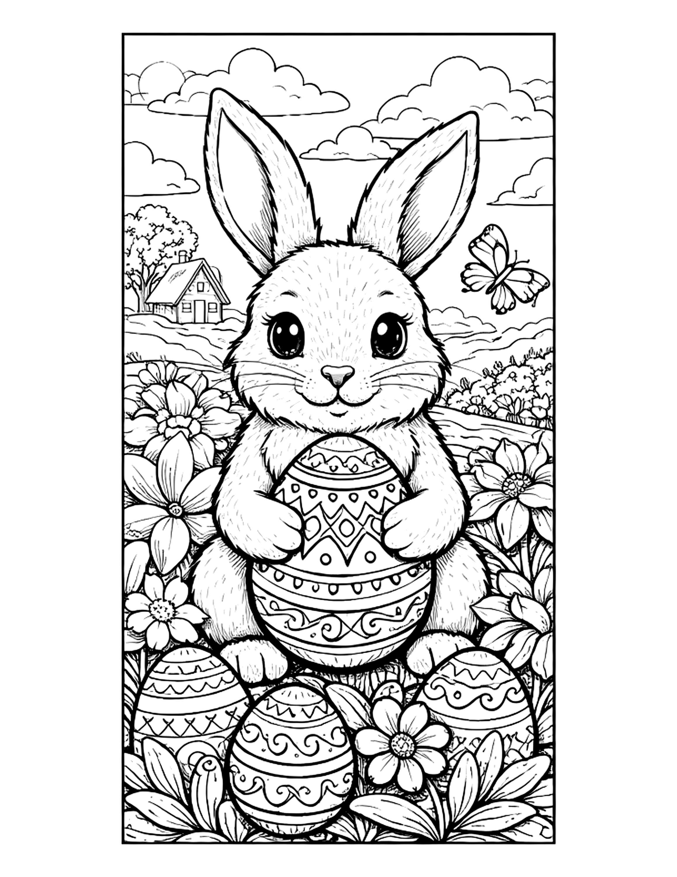 Easter Bunny Coloring Page | Spring Activity for Kids Adults (digital ...