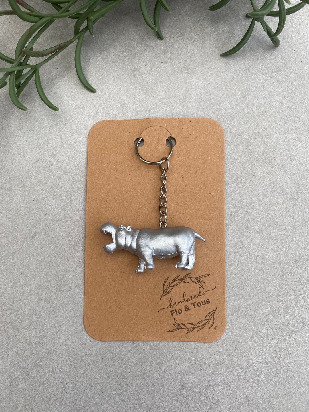 Hippo Keyring // Hippo Gift // Silver Painted Hippo Keyring // Animal ...