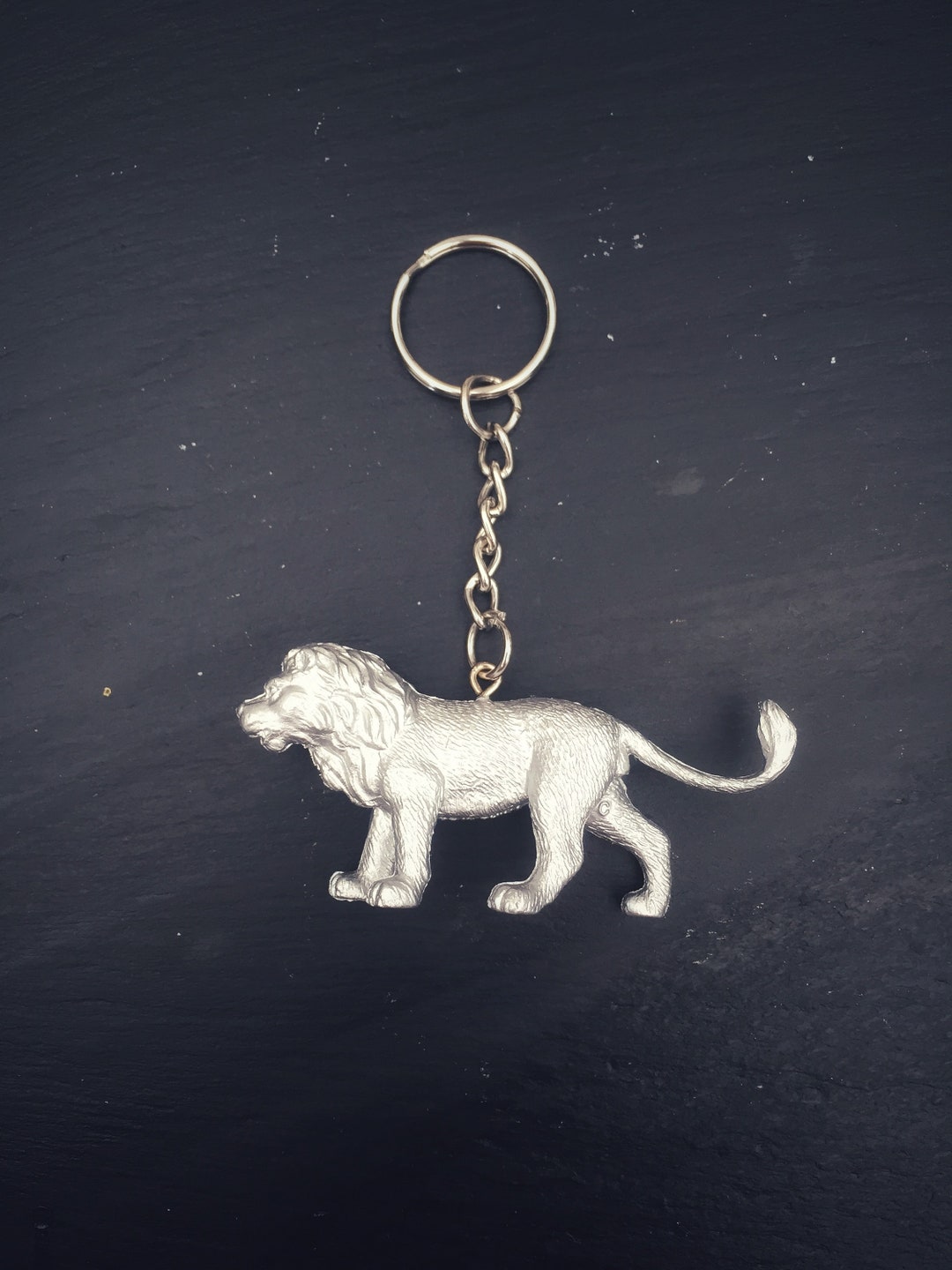 Lion Keyring // Lion Gift // Silver Painted Lion Keyring // Animal Gift ...