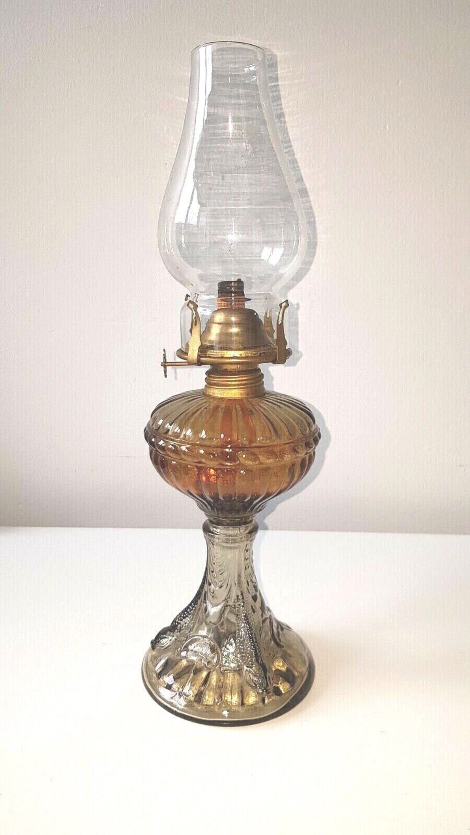 Vintage 14.5 Inch Glass Oil Paraffin Lamp With Fish Decor, Brass ...