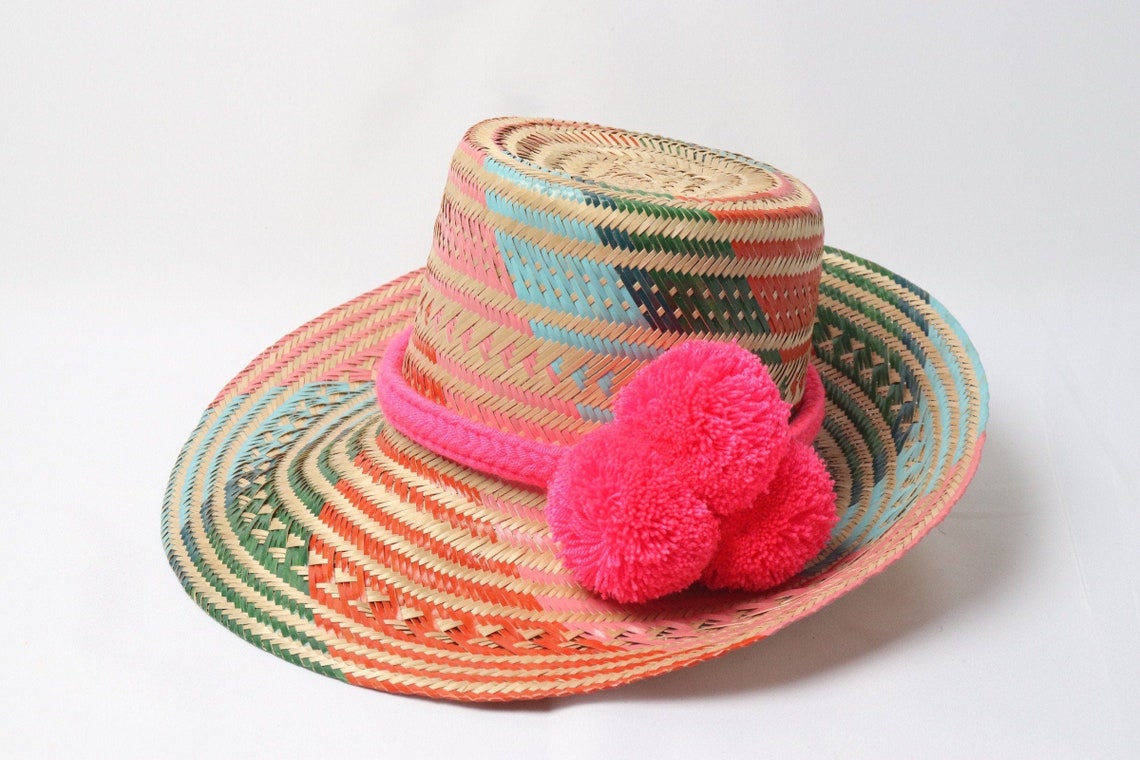 Multicolor Handwoven Wayuu Hat With Pompoms 3 Sizes Small - Etsy