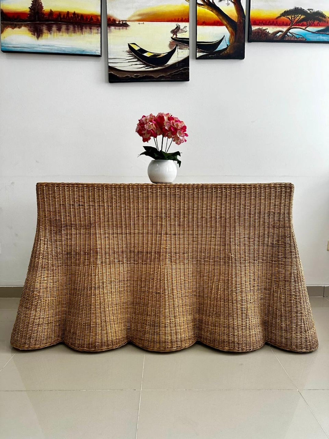 48” Wicker Scallop Console . - Etsy 48” Wicker Scallop Console . - Etsy