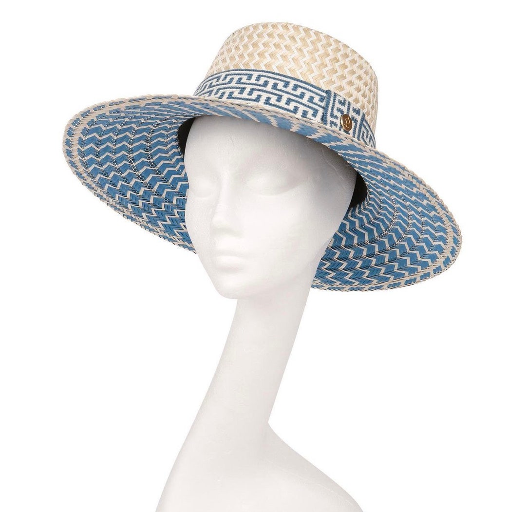 Osiris Straw Hat - Double Face Natural , White & Turquoise - Etsy