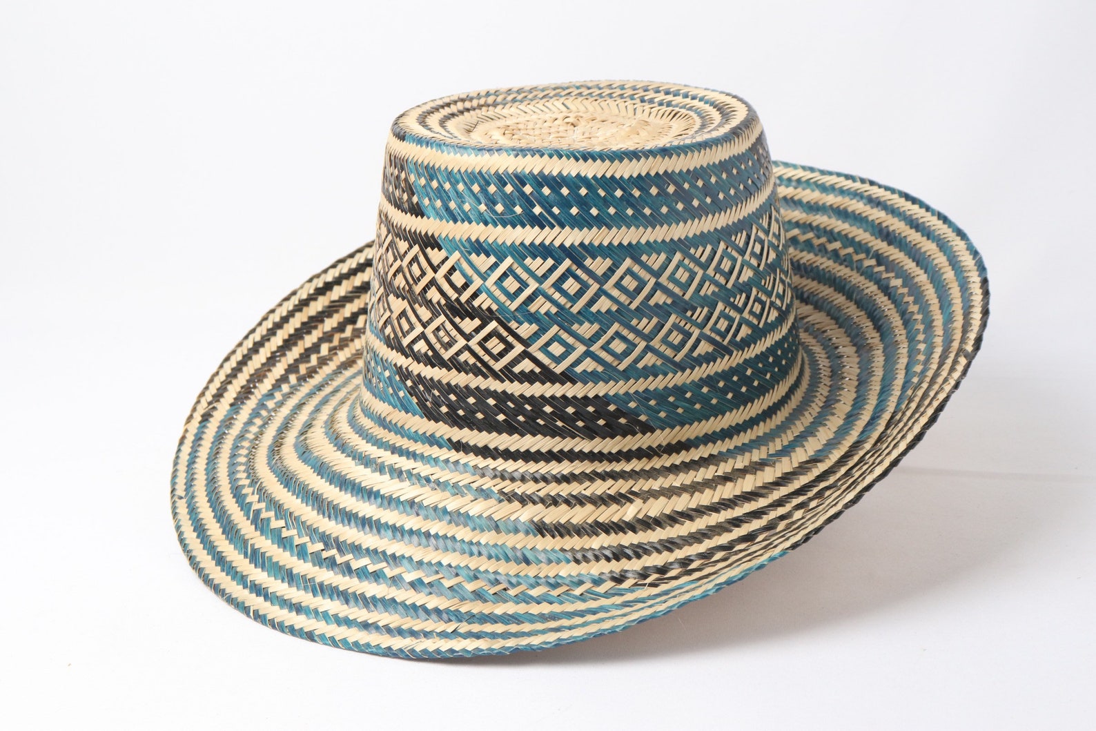 Men Straw Hat Black & Blue 100% Handwoven Wayuu hats All | Etsy