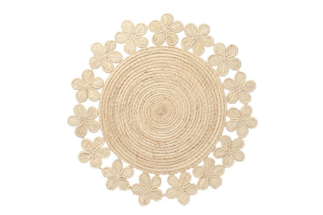 Handwoven Iraca Palm Floral Placemat – Natural Color, 40cm Round Eco ...