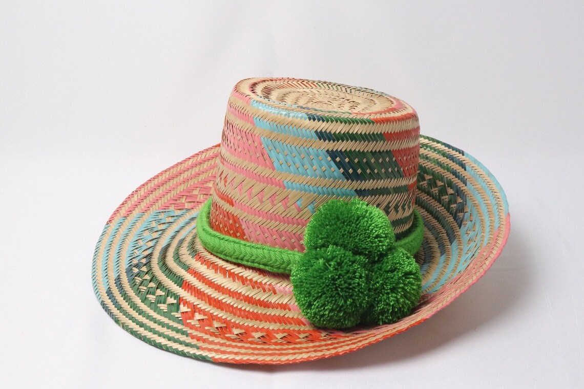 Multicolor Handwoven Wayuu Hat With Pompoms 3 Sizes Small - Etsy
