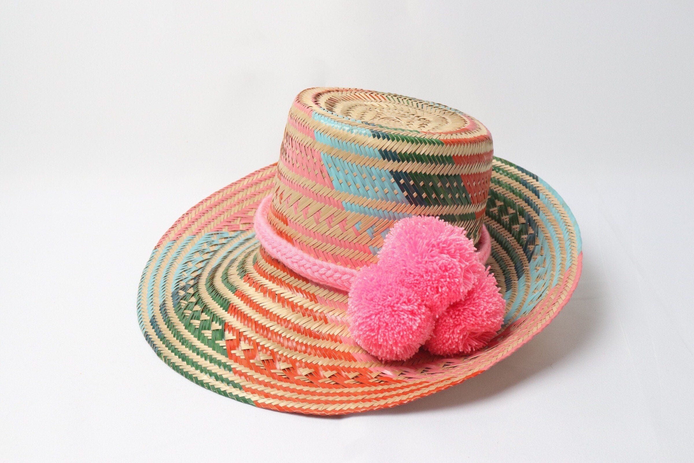 Multicolor Handwoven Wayuu Hat With Pompoms 3 Sizes Small - Etsy