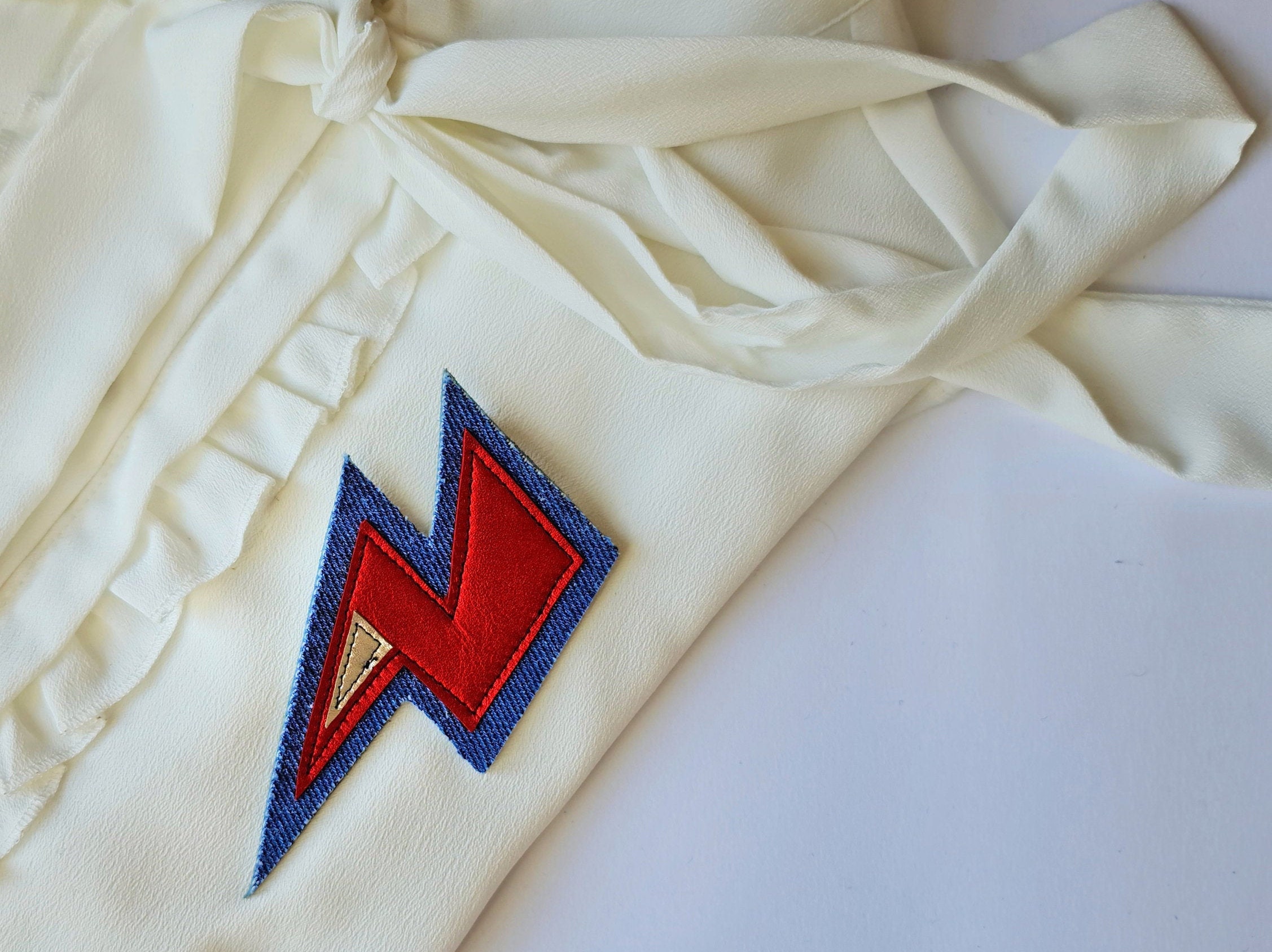 Handmade Leather Lightning Pin Brooch, Red and Blue Lightning Pin ...