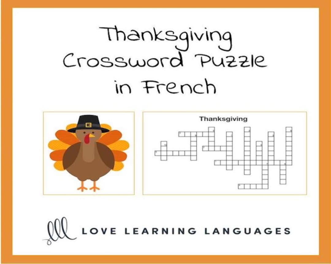 French Thanksgiving Crossword Puzzle Homeschool - Etsy