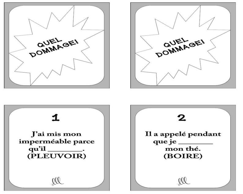 French Imperfect Tense Quel Dommage Game Homeschool - Etsy