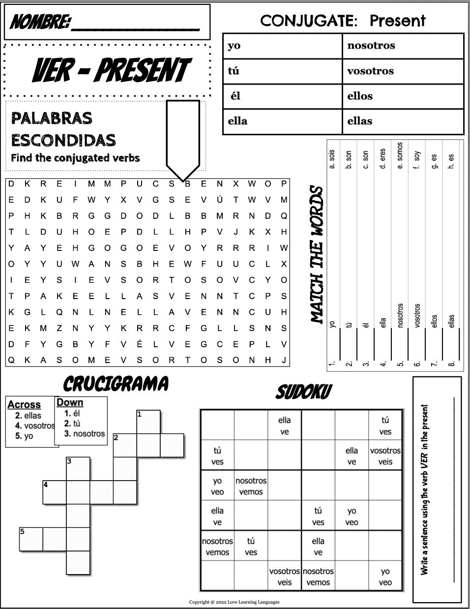 Spanish Worksheets Conjugating Verbs