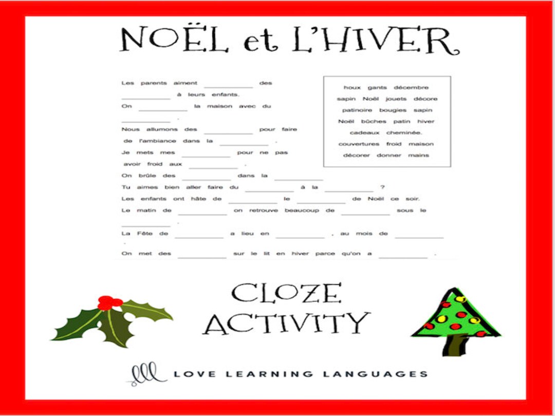 French Noël Cloze Activity French Christmas Worksheet Homeschool - Etsy