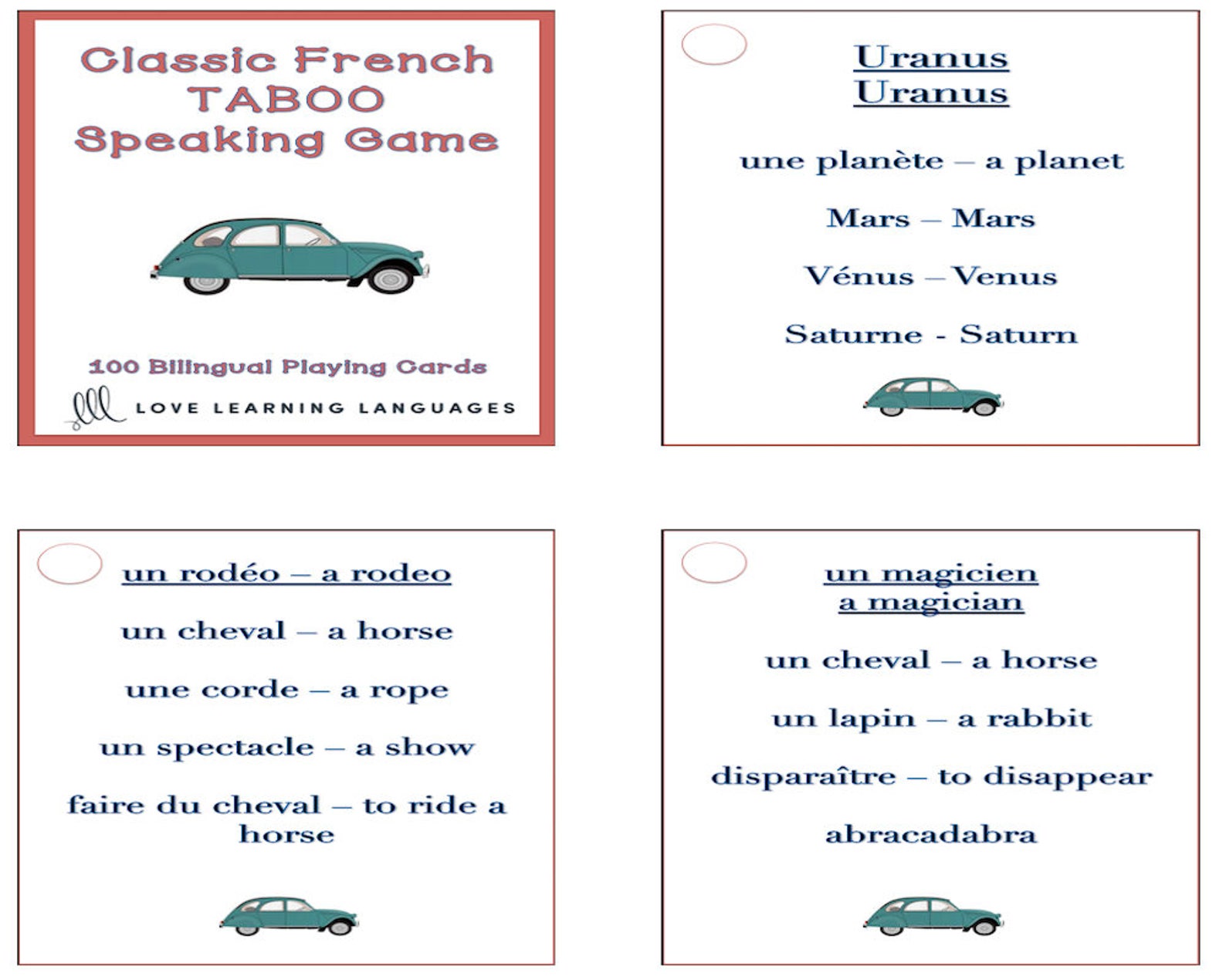 Classic French Taboo Speaking Game Jeu De Tabou En Français - Etsy