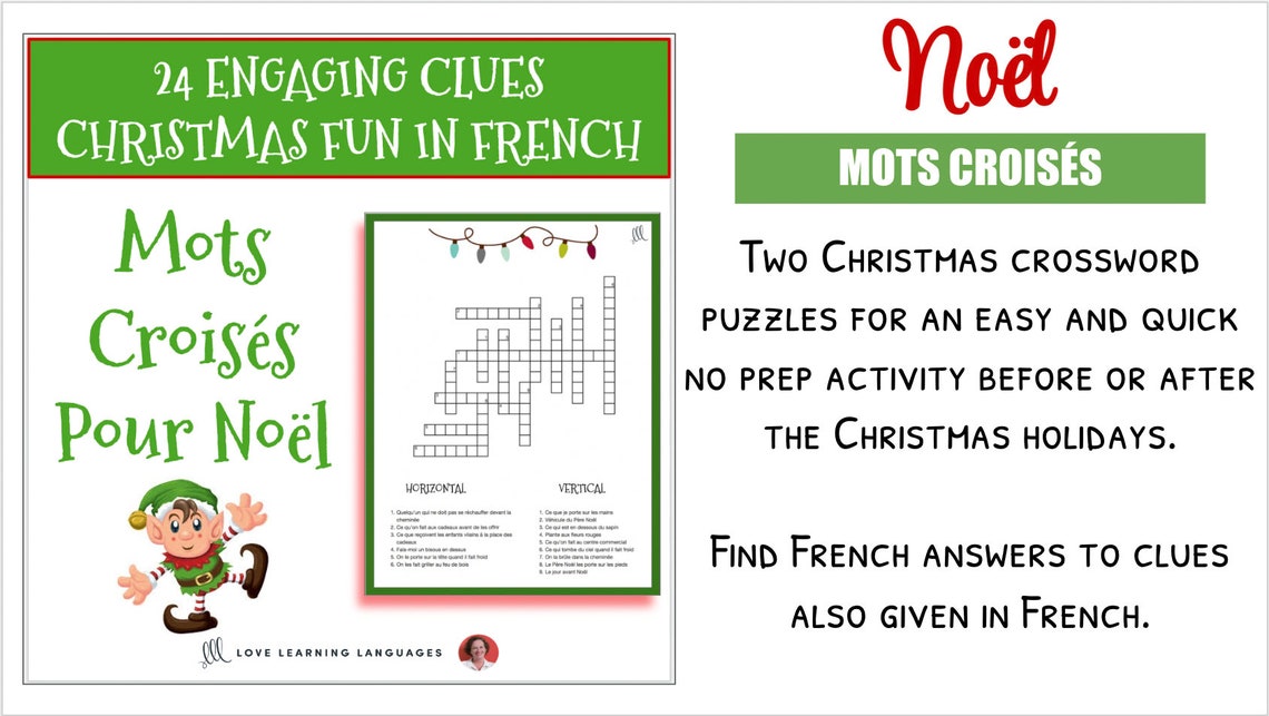 French Christmas Crossword Puzzle Printable Download Mots Croisés Pour ...