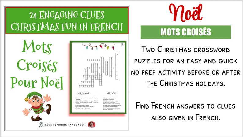French Christmas Crossword Puzzle Printable Download Mots Croisés Pour ...