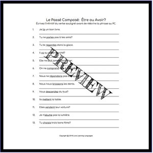 Passé Composé Être Ou Avoir Printable French Grammar Quiz or Worksheet ...