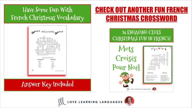French Noël Mots Croisés French Christmas Crossword Puzzle Homeschool ...