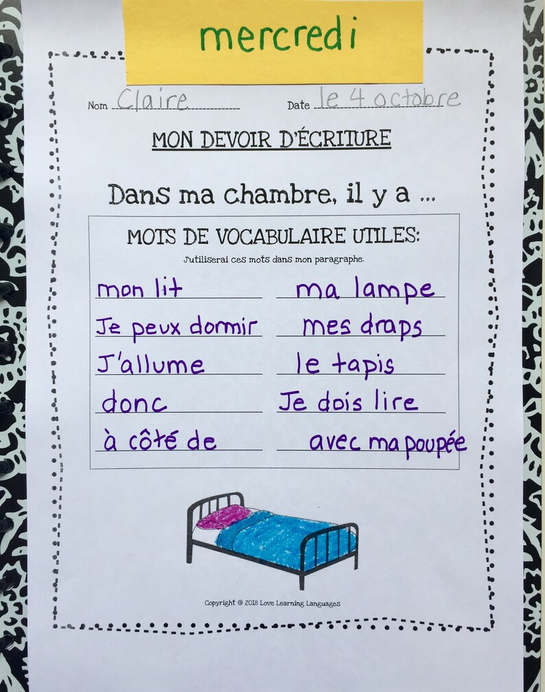 Le Paragraphe De La Semaine 1 Week French Primary Writing Program ...