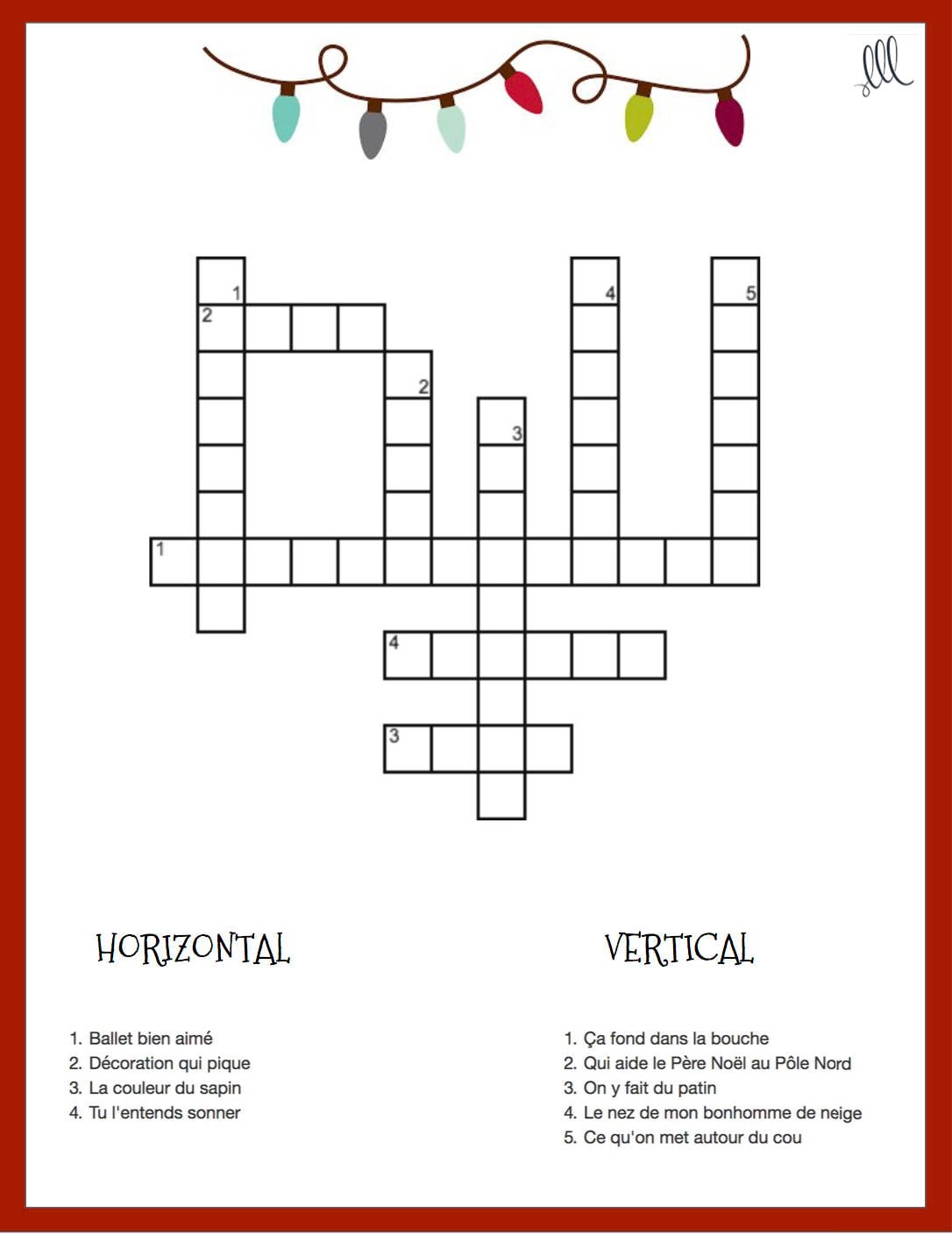 French Christmas Crossword Puzzle Printable Download Mots | Etsy