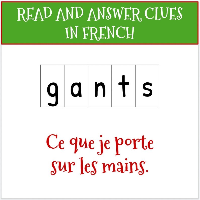 French Christmas Crossword Puzzle Printable Download Mots Croisés Pour ...