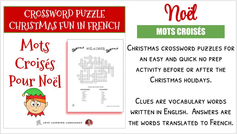 French Noël Mots Croisés French Christmas Crossword Puzzle Homeschool ...
