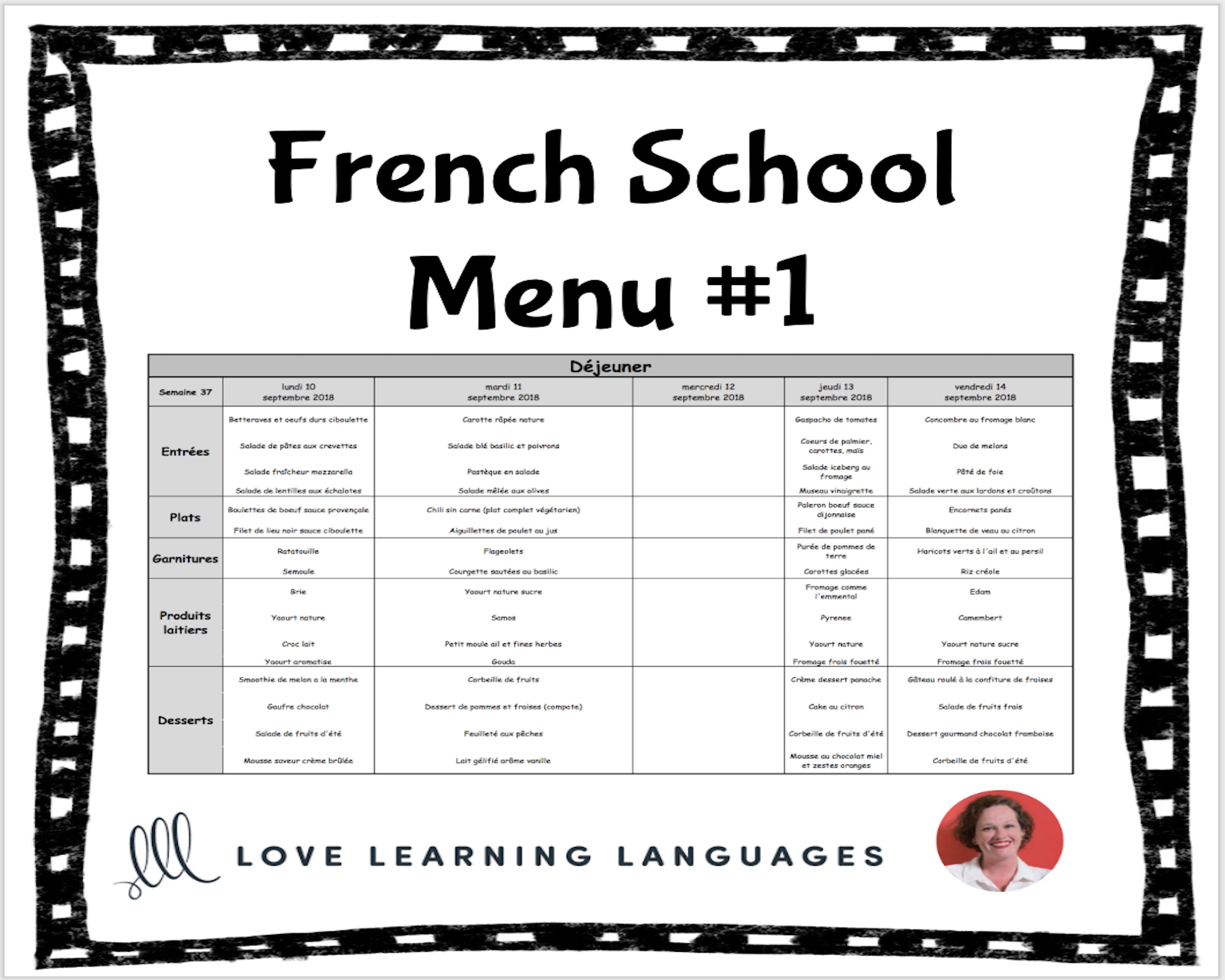 French School Lunch Menu 1 Etsy