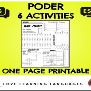 Spanish Verb PODER Worksheet Present Tense 6 Activities One Page ...