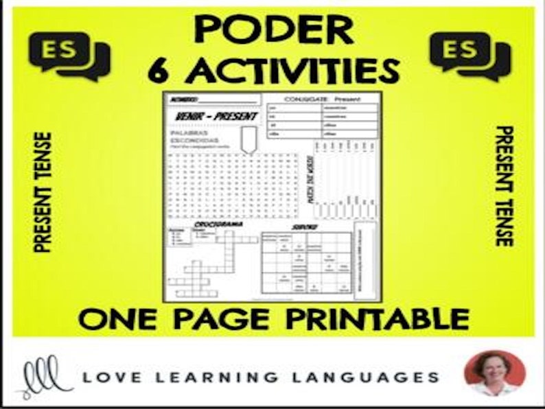 Spanish Verb PODER Worksheet Present Tense 6 Activities One Page ...