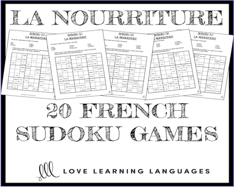 La Nourriture 20 No Prep Printable French Food Sudoku Games Homeschool ...
