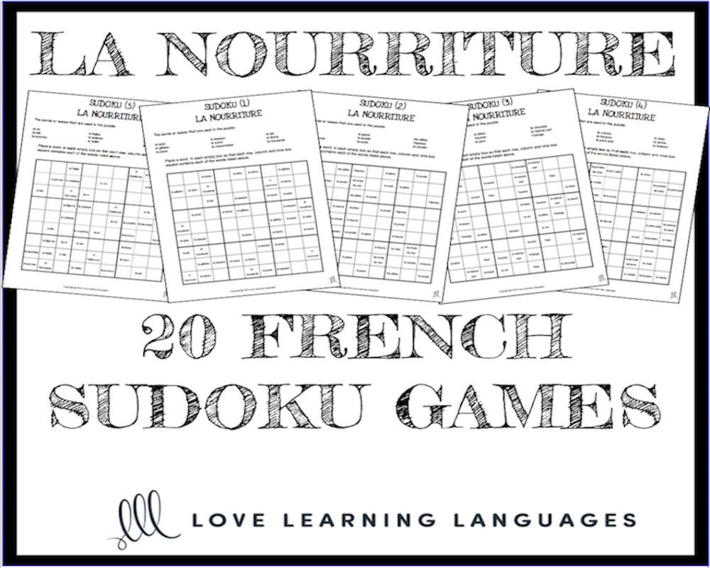 La Nourriture 20 No Prep Printable French Food Sudoku Games Homeschool ...