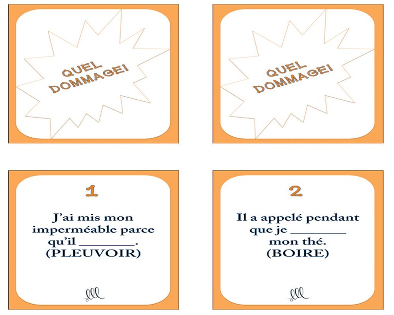 French Imperfect Tense Quel Dommage Game Homeschool - Etsy