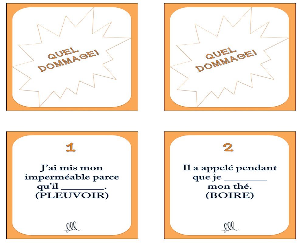 French Imperfect Tense Quel Dommage Game Homeschool - Etsy