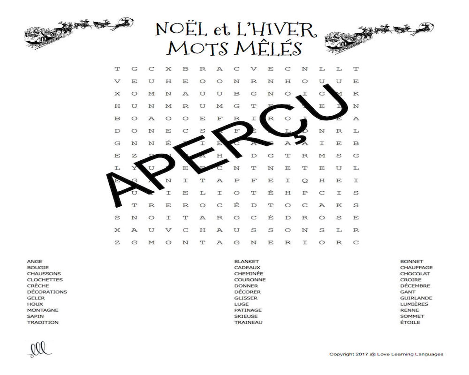 French Noël Mots Mêlés French Christmas Word Search Homeschool - Etsy UK