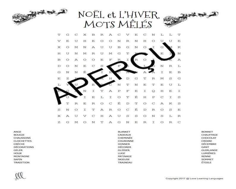 French Noël Mots Mêlés French Christmas Word Search Homeschool - Etsy