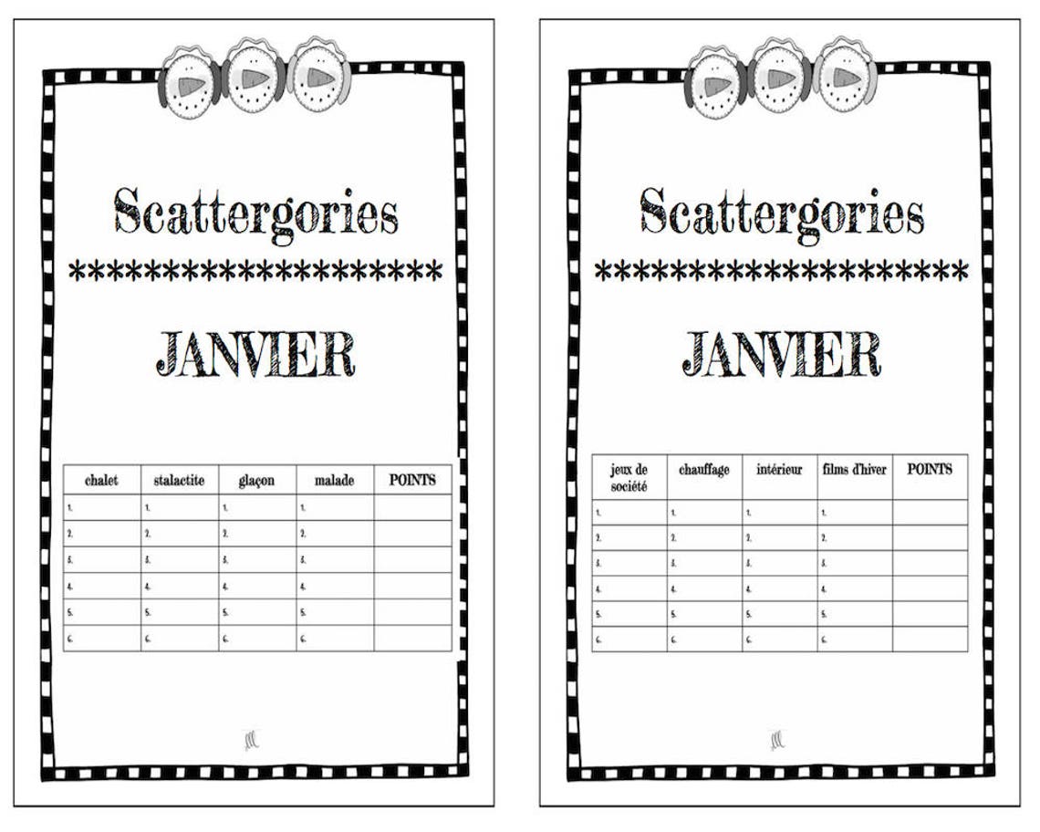 French January Scattergories Game Petit Bac Janvier Printable Download ...