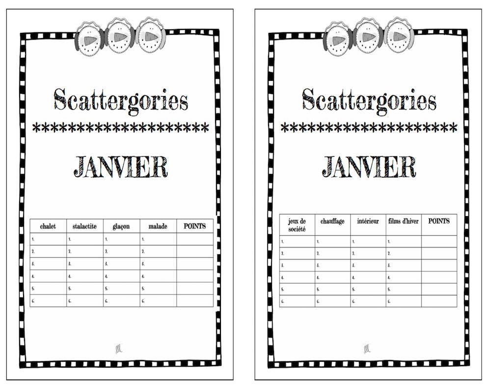 French January Scattergories Game Petit Bac Janvier Printable Download ...
