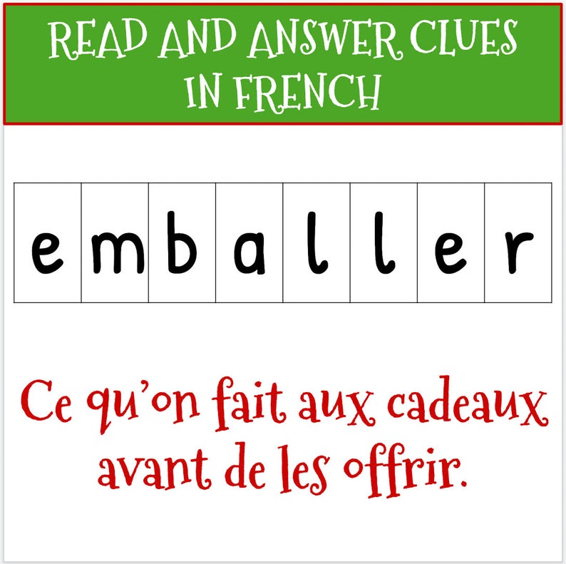 French Christmas Crossword Puzzle Printable Download Mots Croisés Pour ...