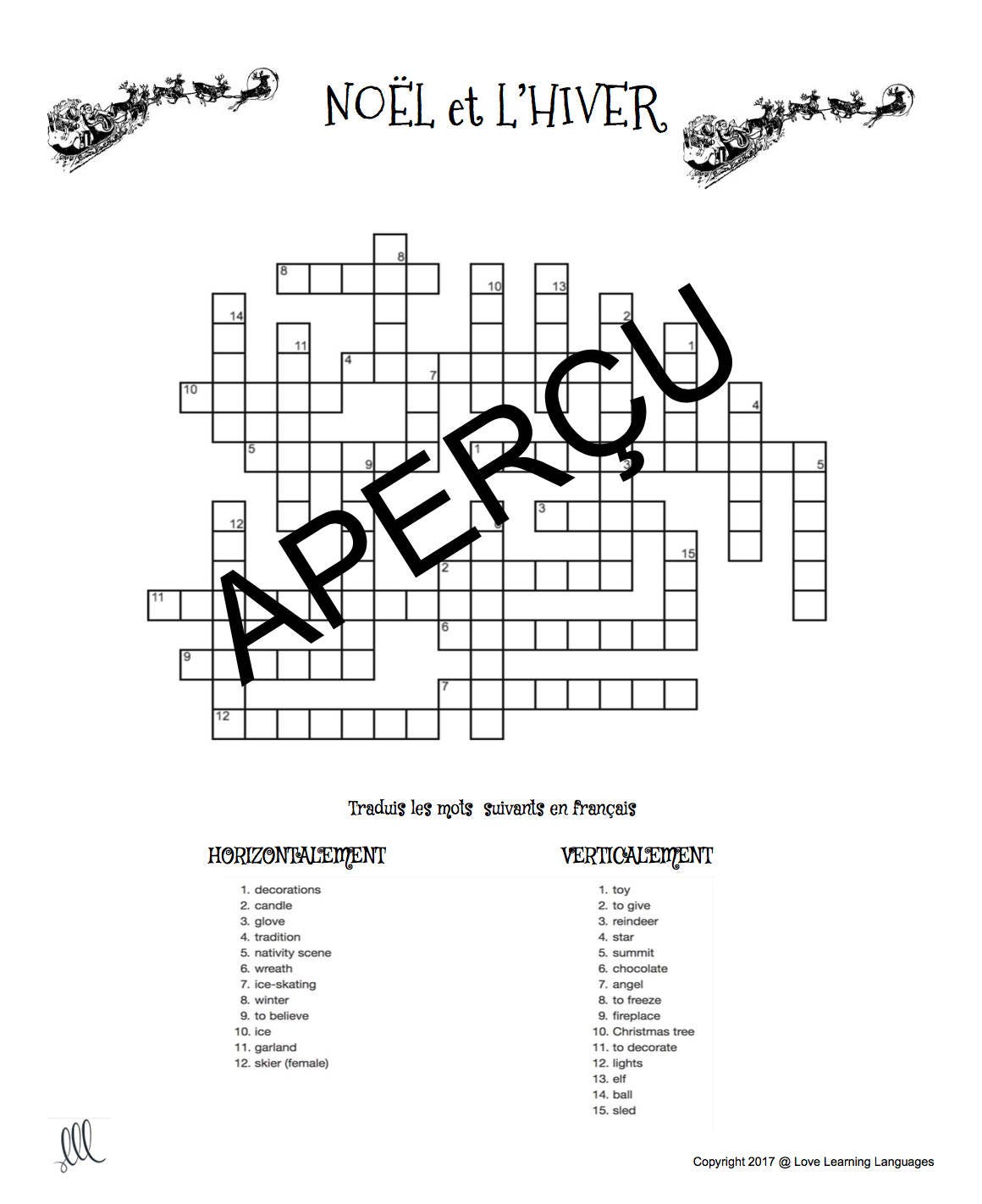 French Noël Mots Croisés French Christmas Crossword Puzzle | Etsy