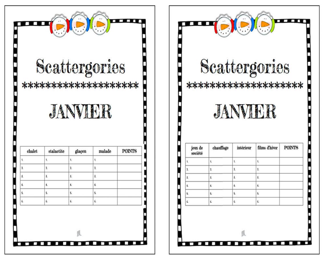 French January Scattergories Game Petit Bac Janvier Printable Download ...
