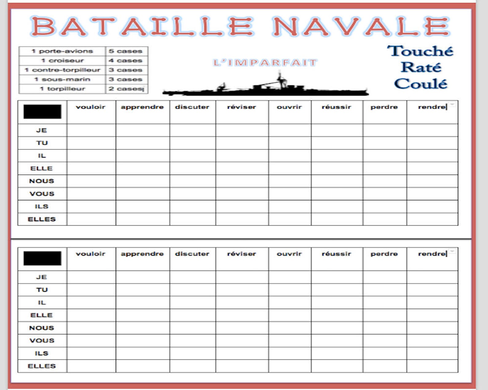 Bataille Navale Imparfait French Imperfect Tense Homeschool - Etsy