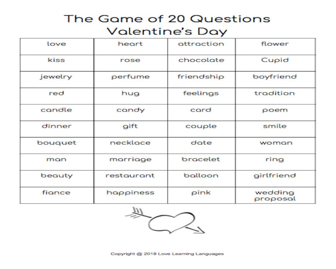 20 Questions Valentine's Day Party Game, Printable Download Homeschool ...